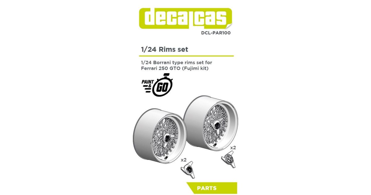 Decalcas PAR100 Rims for 1/24 scale models: Borrani for Ferrari 250 GTO (4 units/each)